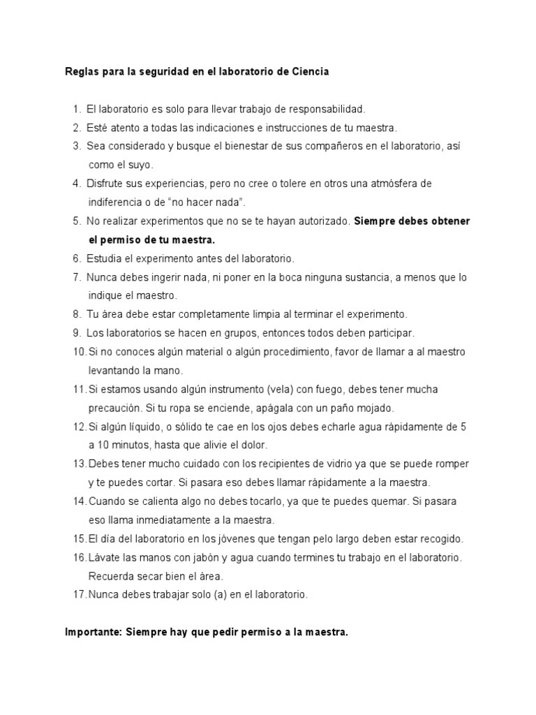 Reglas de Seguridad en el Laboratorio | PDF