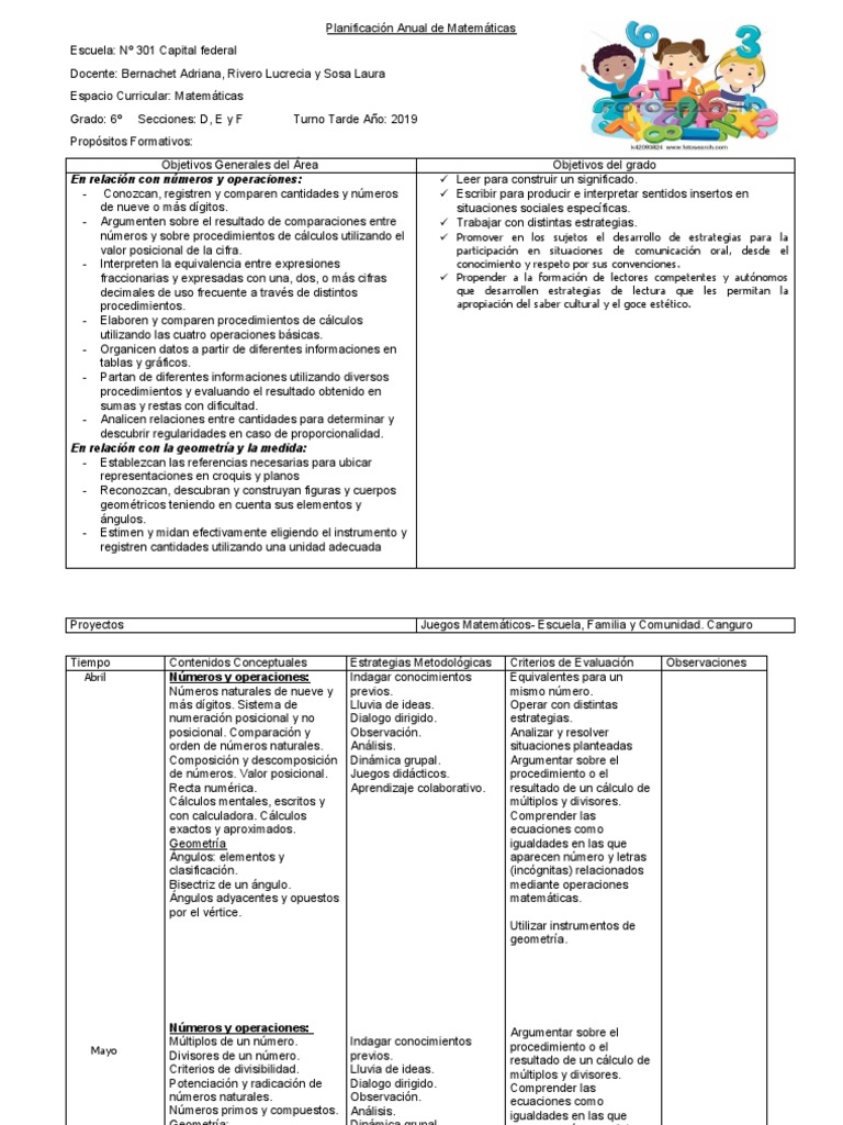 Planificación Anual De Matemáticas Pdf División Matemáticas 8126