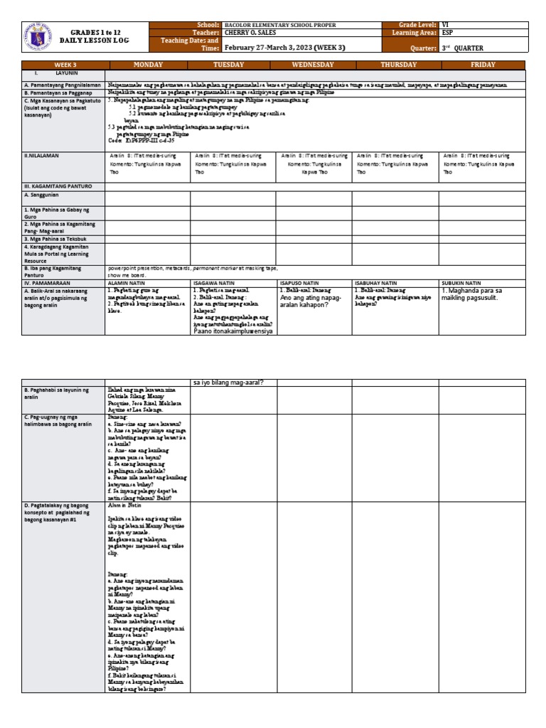 DLL - Esp 6 - Q3 W3 | PDF