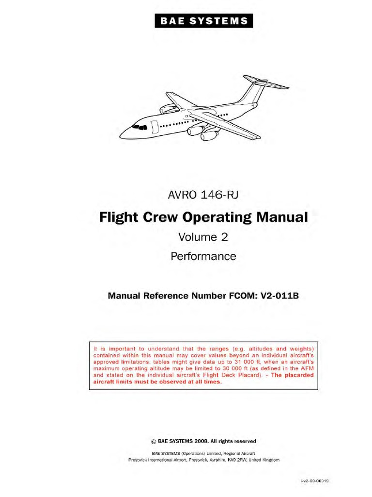 Flight Crew Operating Manual: AVRO 146-RJ | PDF | Takeoff | Airspeed