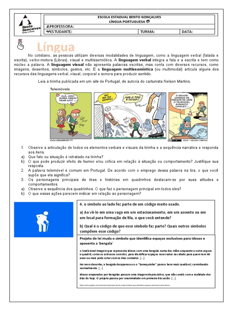 Atividade Linguagem Verbal e Não Verbal | PDF | Quadrinhos | Linguística
