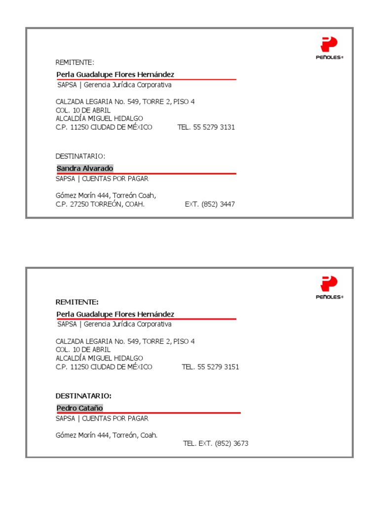 Carátula Sobres Envio | PDF