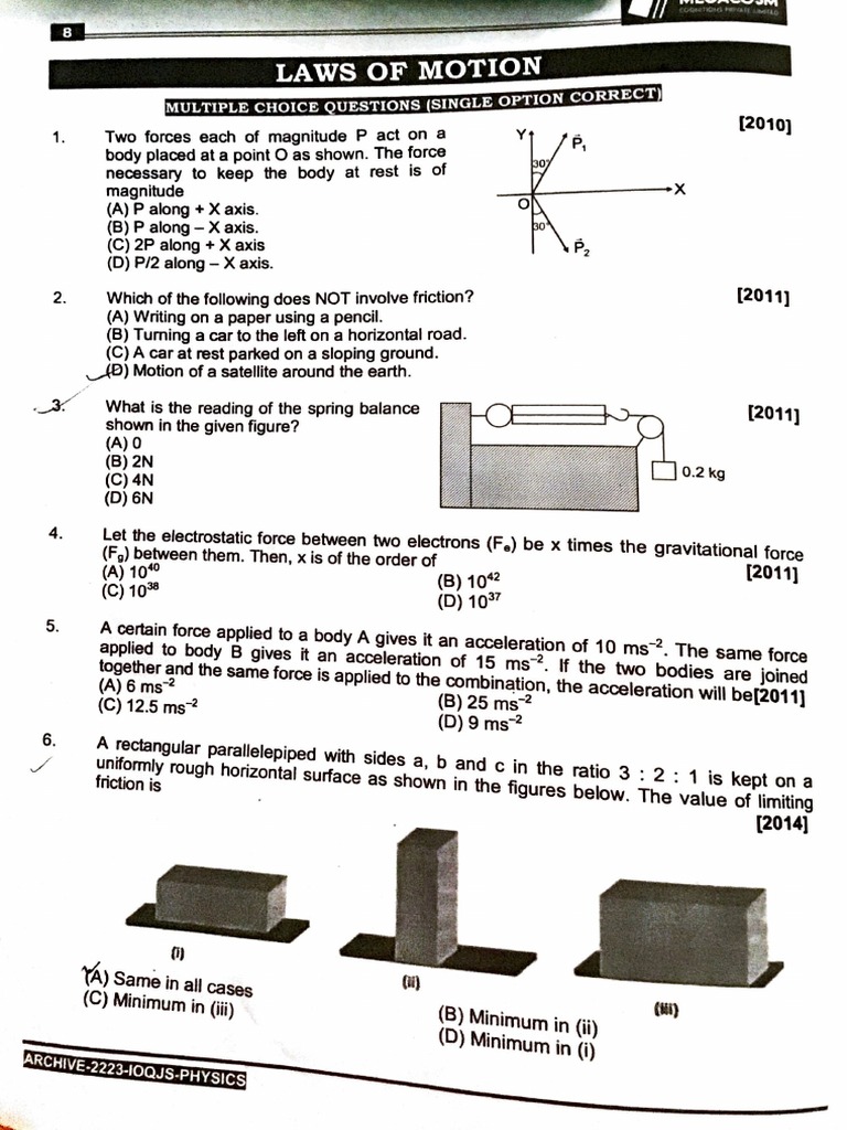 Laws of Motion and Gravitation Pyqs of Nsejs | PDF