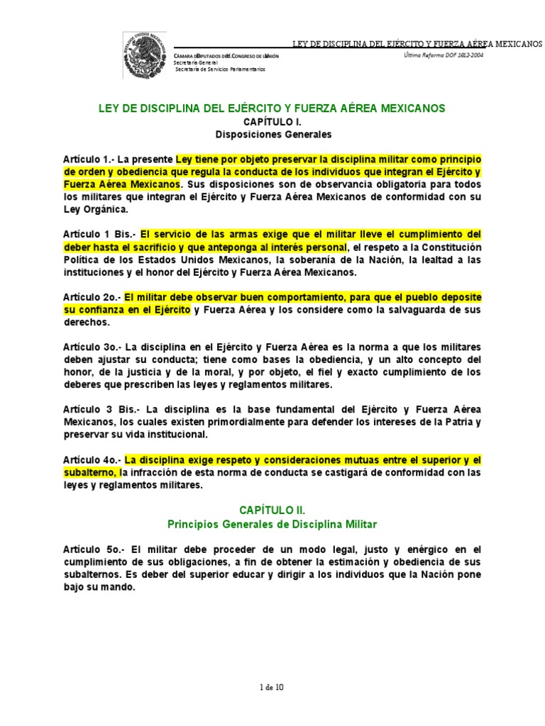 Ley de Disciplina Militar en México | PDF | Disciplinas | Oficial ...