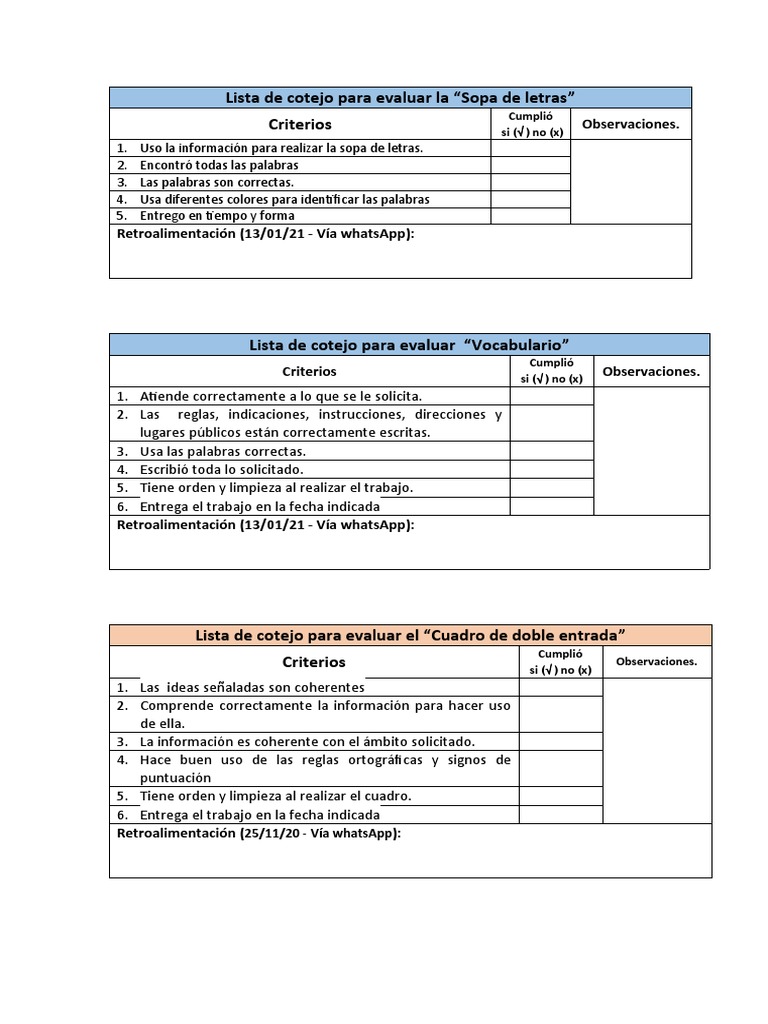 Lista de Cotejo para Evaluar | PDF