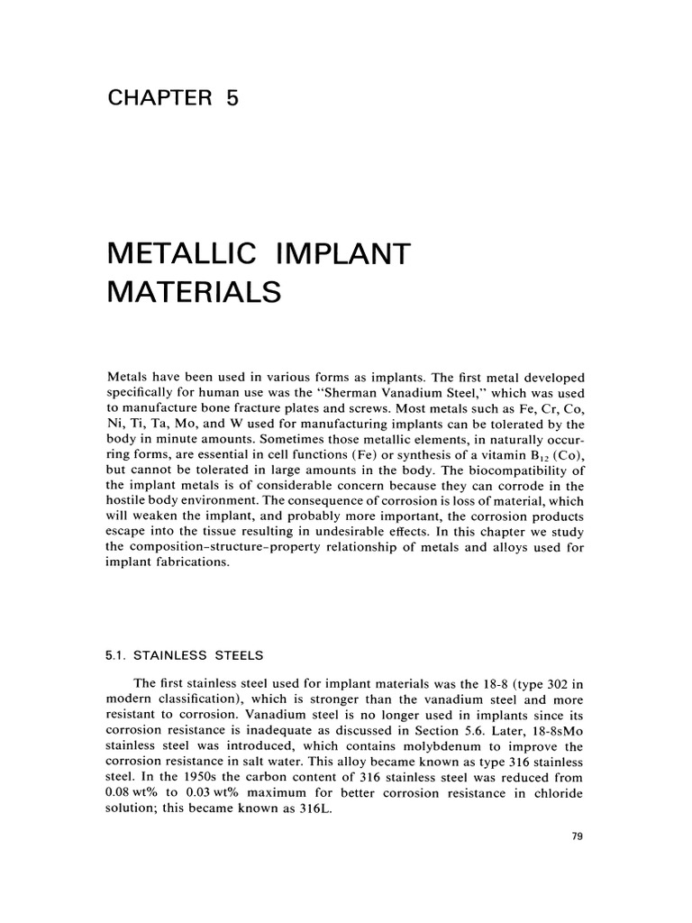 Metallic Implant Materials: 5.1. Stainless Steels | PDF | Stainless ...