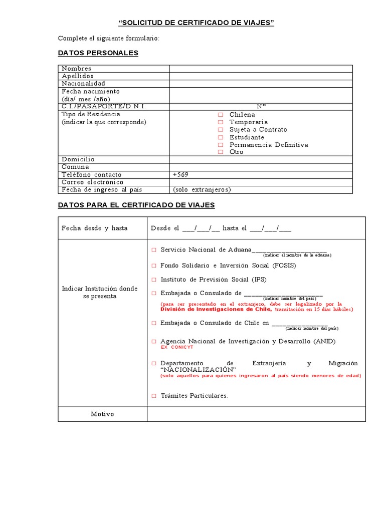 Solicitud Certificado de Viajes - Mar - 2022 | PDF | Gobierno y personalidad