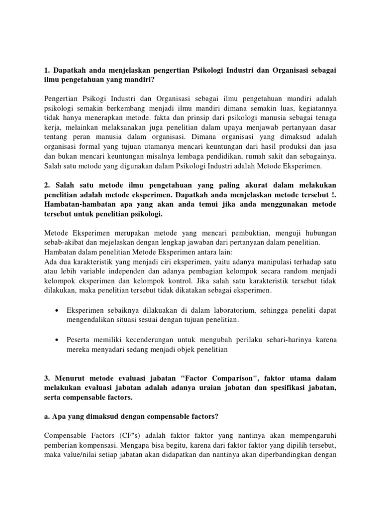 Tugas 1 PIO 2021.1 PSIKOLOGI INDUSTRI | PDF