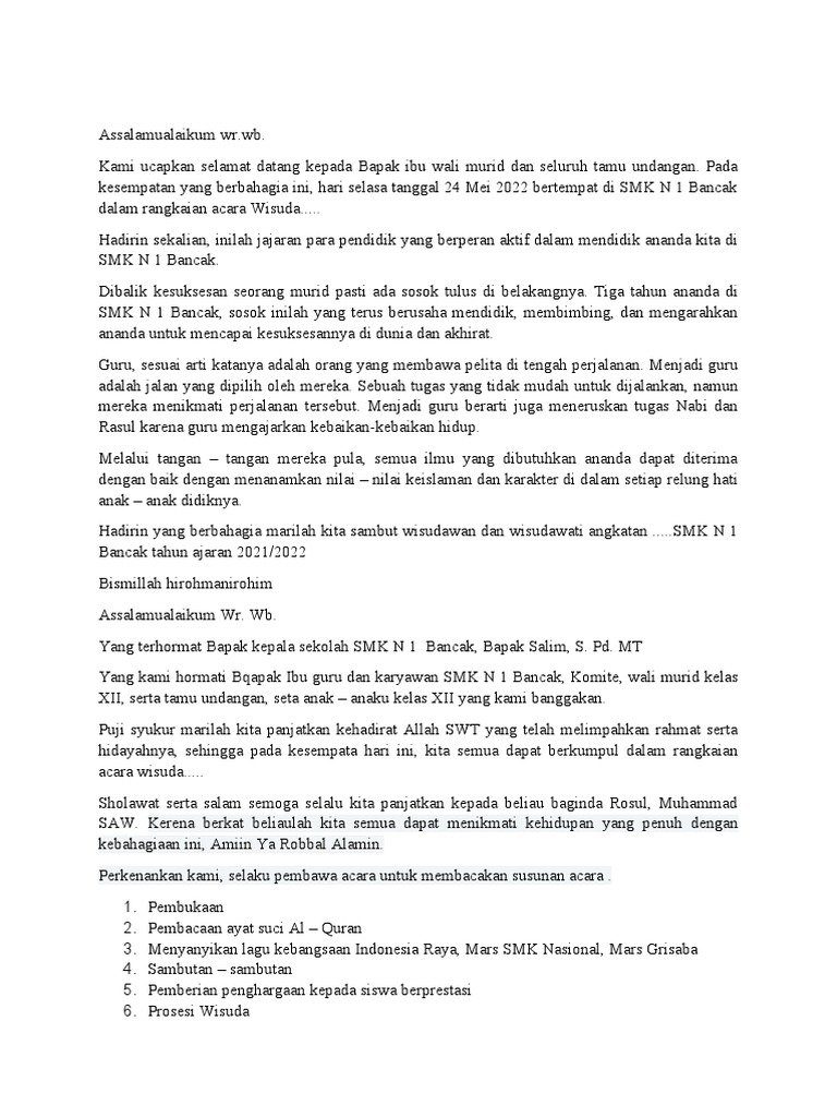 Teks MC Wasana Warsa Kelas Xii SMK | PDF