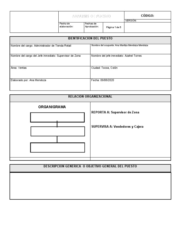 Formato de Análisis de Puesto | Descargar gratis PDF | Gestión de recursos humanos