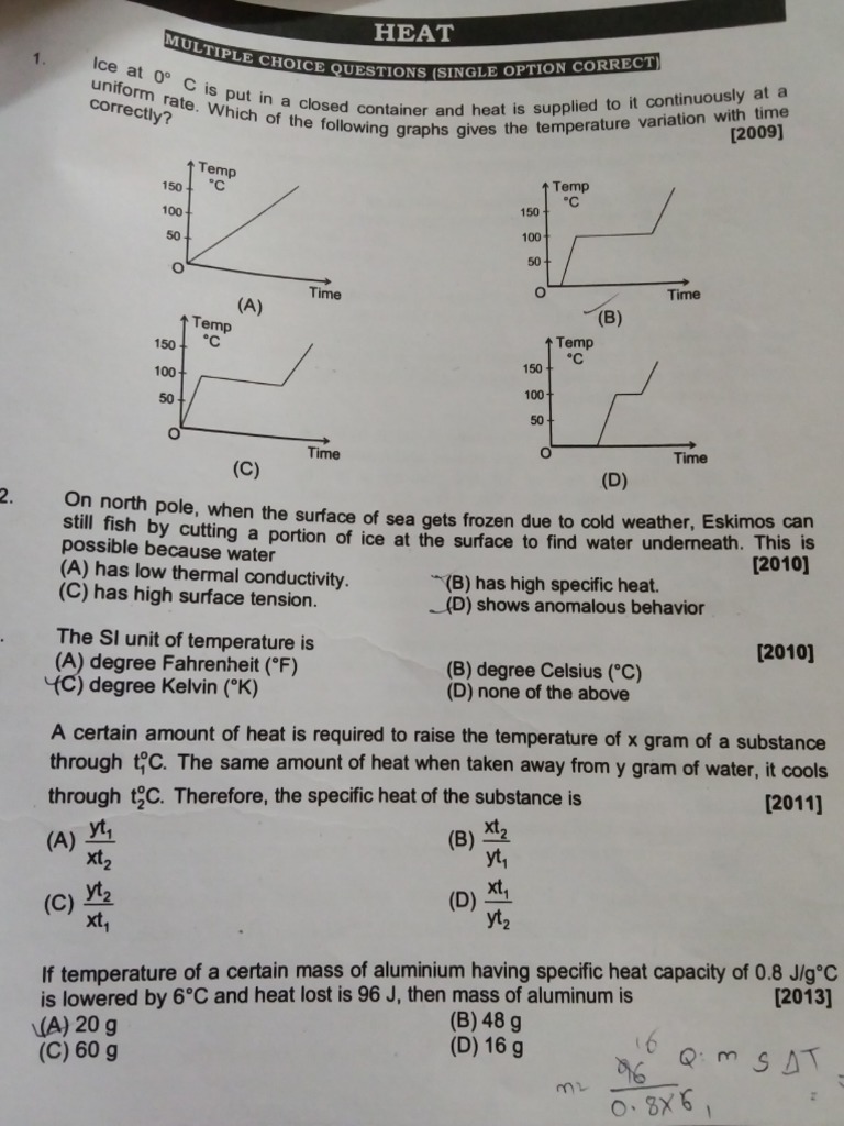 Temperature Variations and Heat Transfer: Multiple Choice Questions on ...