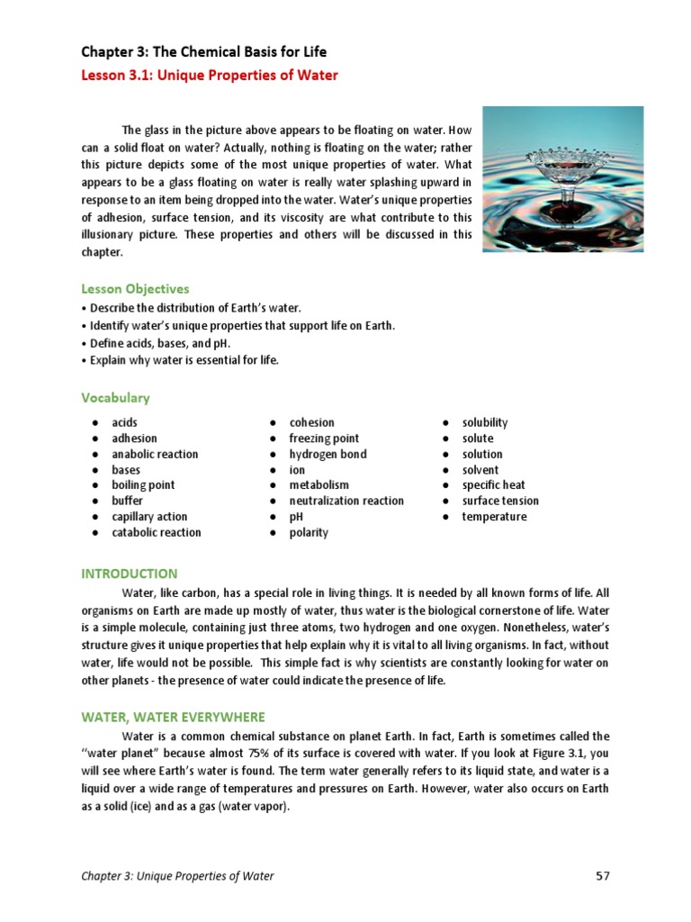 3 1 Unique Properties of Water | PDF | Ph | Water