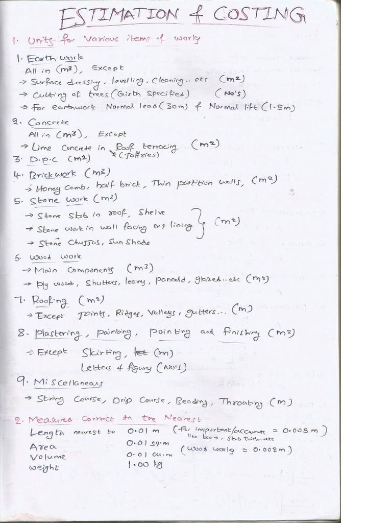 Estimating and Costing Notes | PDF