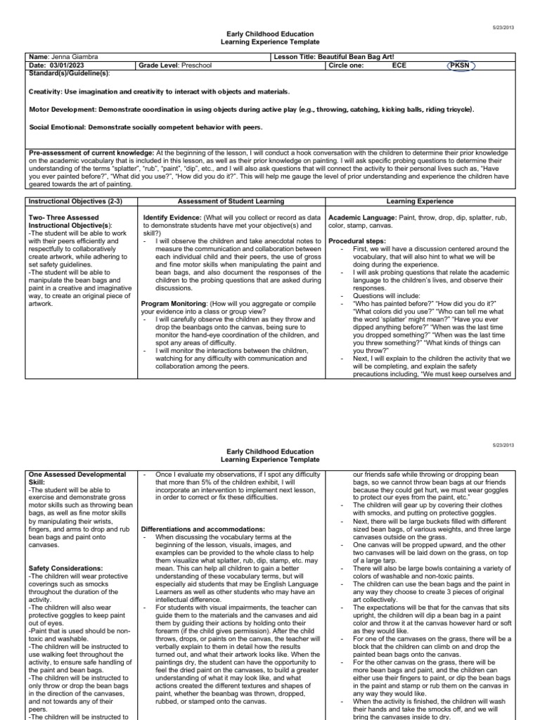 Edt 317 Visual Arts Lesson Plan | PDF | Learning | Early Childhood ...