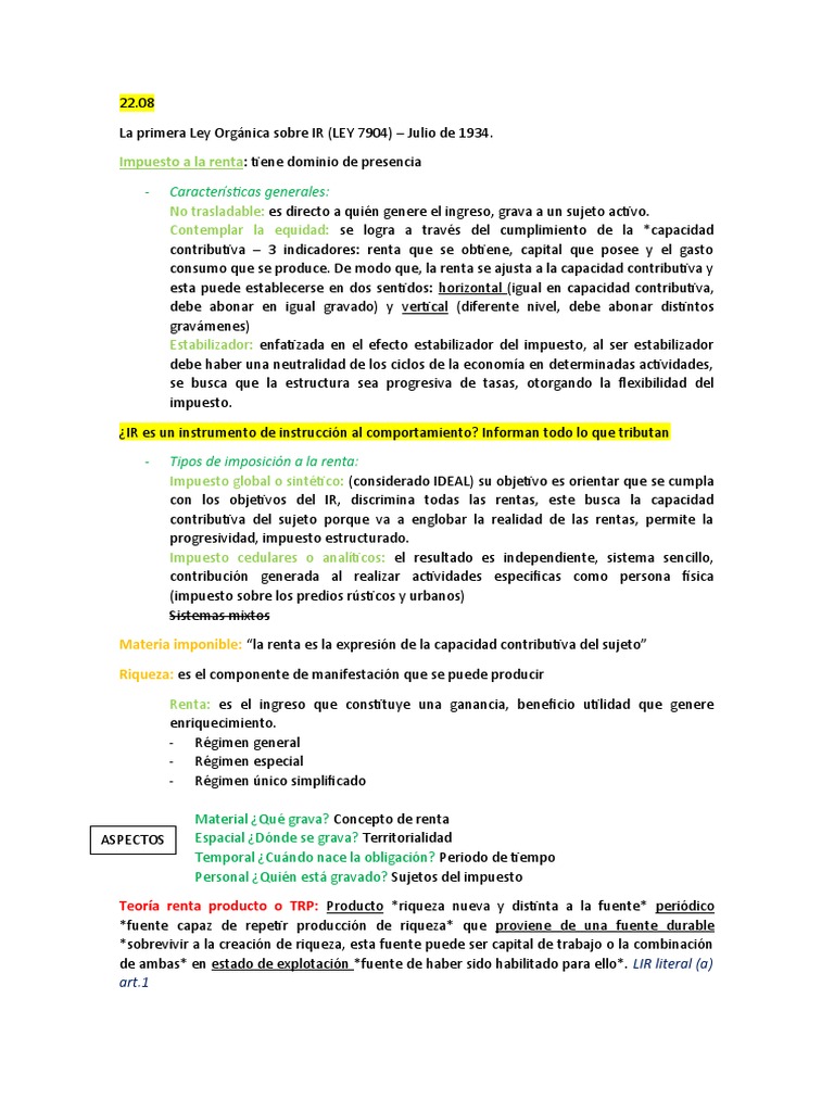 RESUMEN | PDF | Impuestos | Impuesto sobre la renta