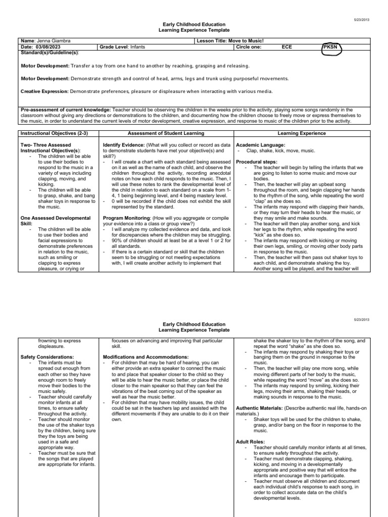 Edt 317 Music Lesson Plan Infants | PDF | Early Childhood Education ...