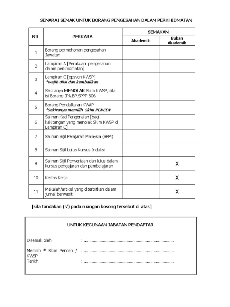 Senarai Semak Untuk Borang Pengesahan Dalam Perkhidmatan Semakan | PDF