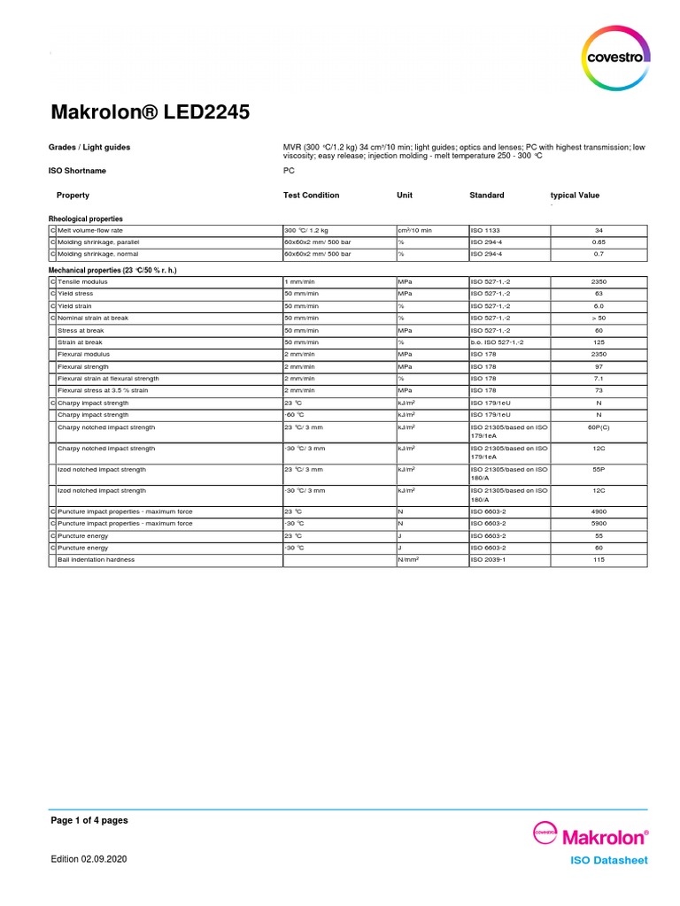 Makrolon® LED2245 Datasheet Overview | PDF | Strength Of Materials ...