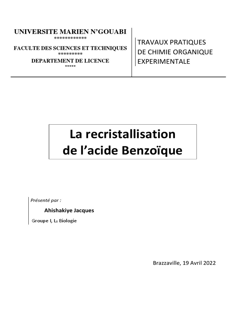 Recristallisation de l'acide benzoïque | PDF | Point de fusion | Fusion ...