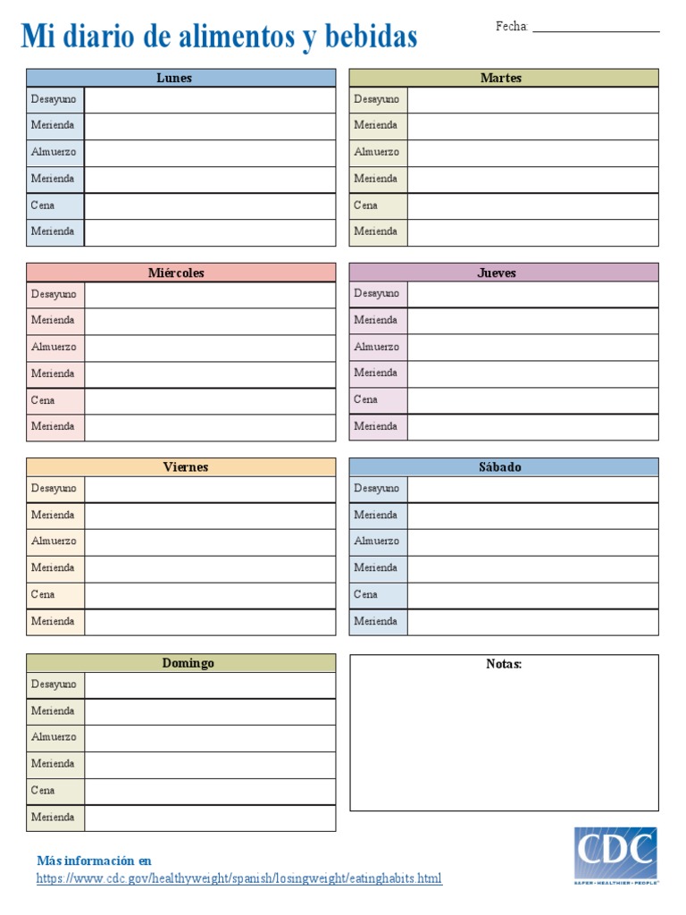 Mi Diario de Alimentos CDC 508 | PDF