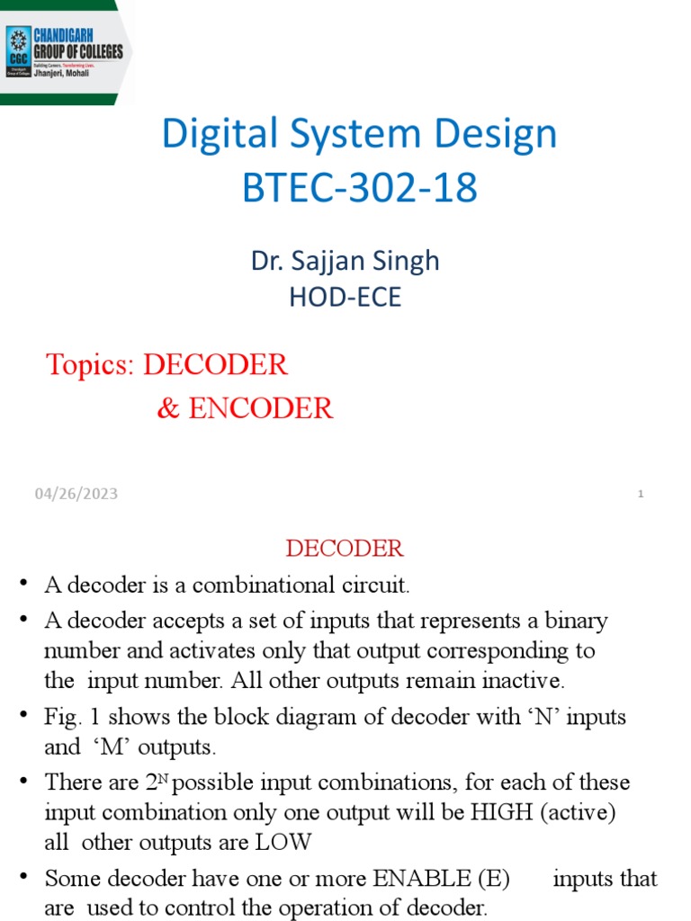 CEJ - ECE 3rd - Unit No.1 - Decoder & Encoder - DSD | PDF | Binary Coded Decimal | Logic Gate