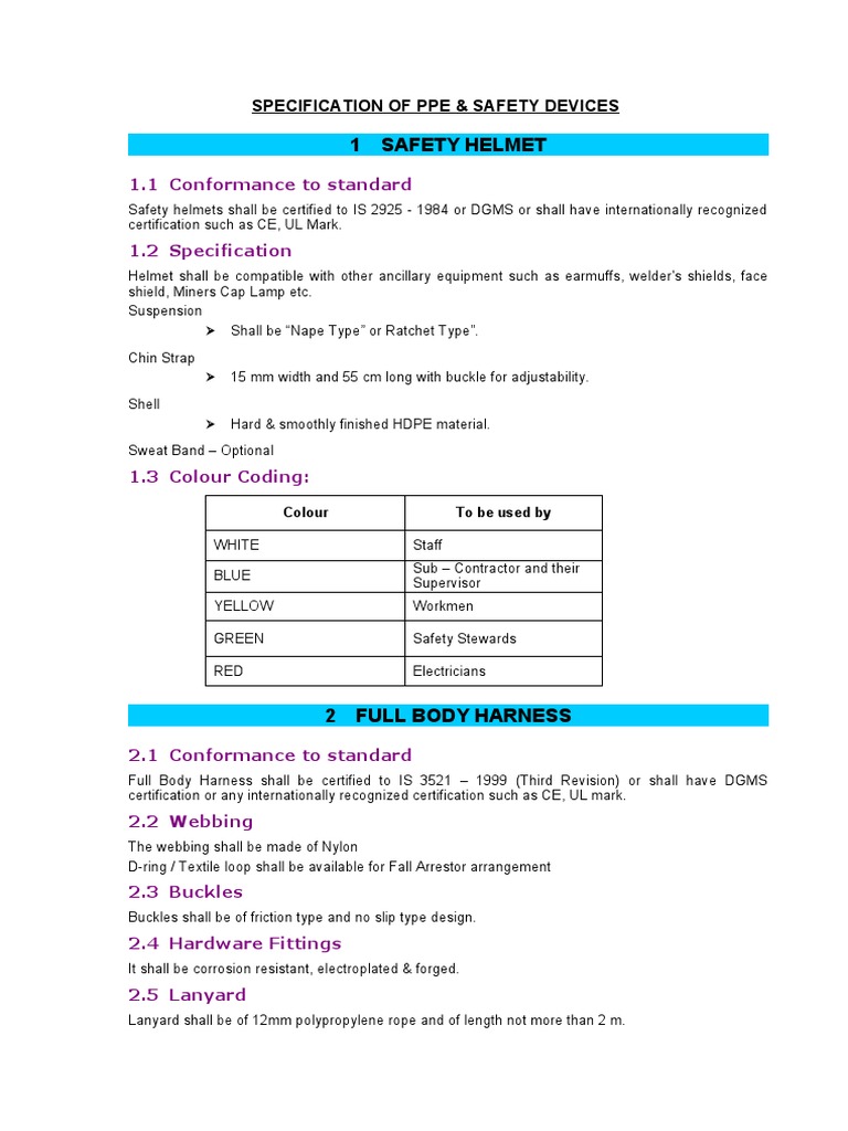 Specification and Standards for Personal Protective Equipment and ...