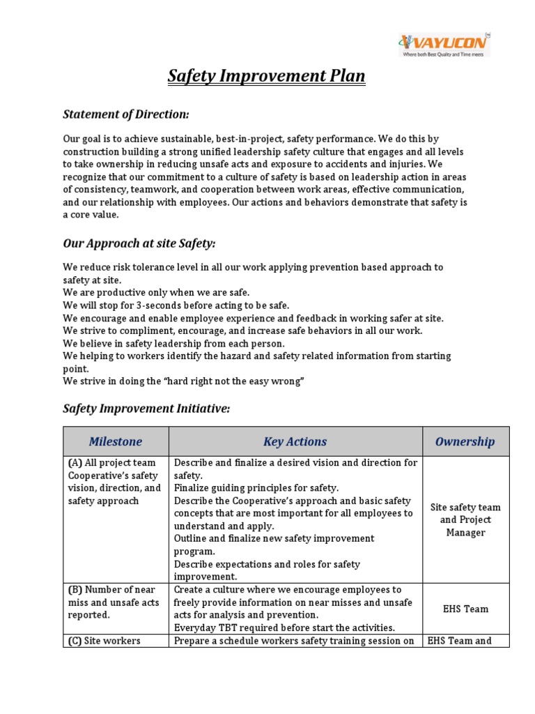 Safety Improvement Plan | PDF | Safety | Leadership
