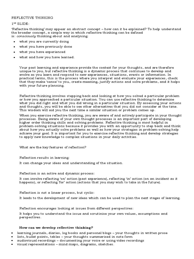 Reflective Thinking Techniques | PDF | Thought | Experience