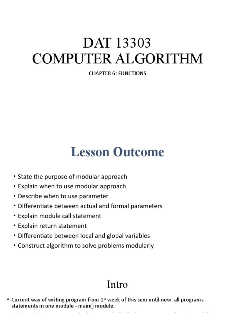 Chapter 6 Function Pdf Algorithms Parameter Computer Programming