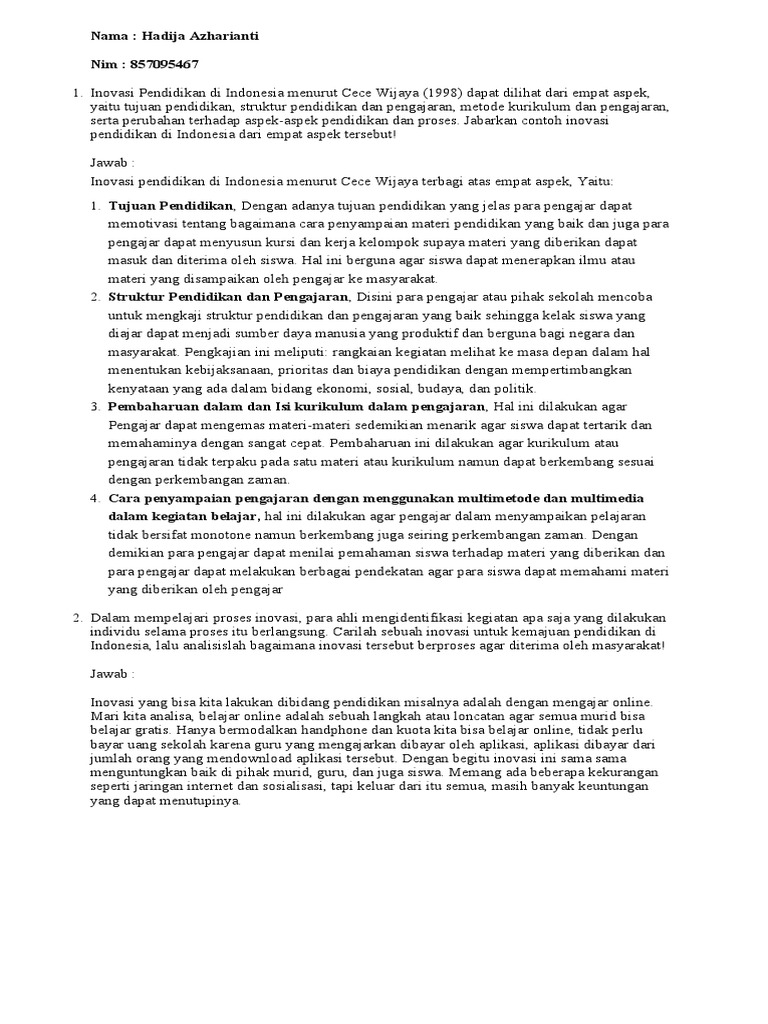 Hadija Azharianti - 857095467 - Pembaruan Dalam Pembelajaran Di SD - Tugas 1 | PDF