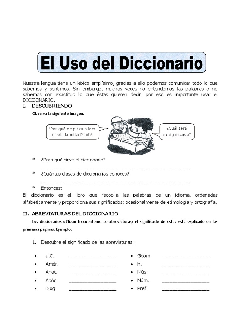 El Uso Del Diccionario para Sexto de Primaria | PDF | Diccionario ...