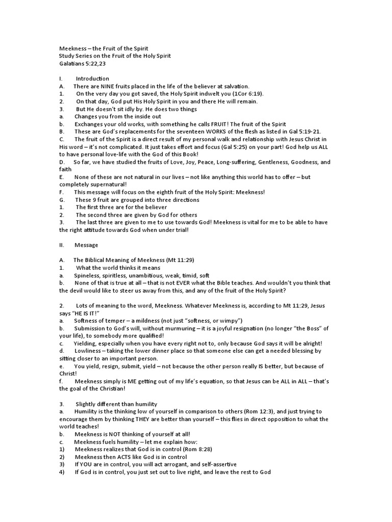 Meekness The Fruit Of The Spirit PDF Fruit Of The Holy Spirit