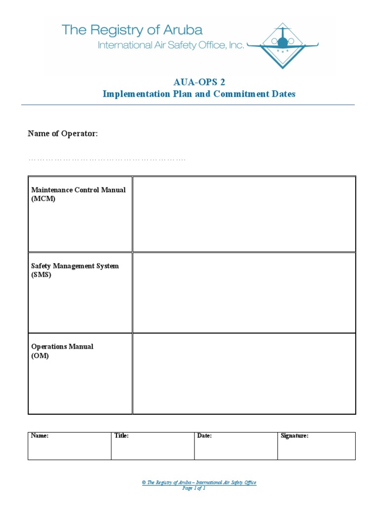 AUA-OPS 2 Implementation Plan and Commitment Dates Form | PDF