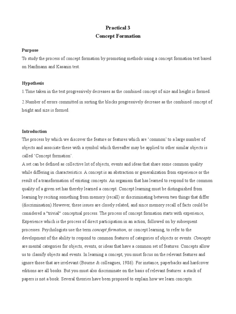 Practical 3 Concept Formation: Purpose | PDF | Concept | Experience