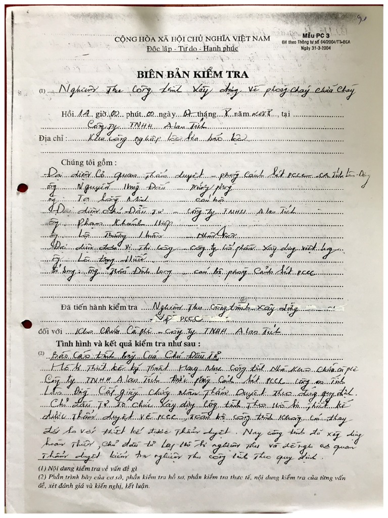 Biên bản nghiệm thu PCCC 2008 | PDF