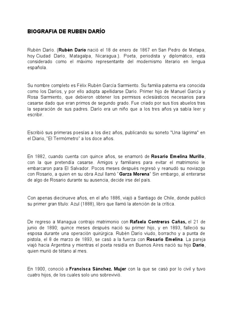 Biografía de Rubén Darío | PDF