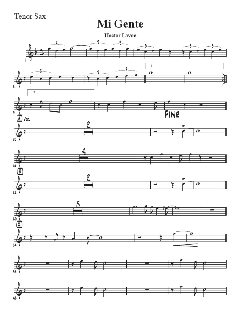 Mi Gente Score Copy - Tenor Sax | PDF