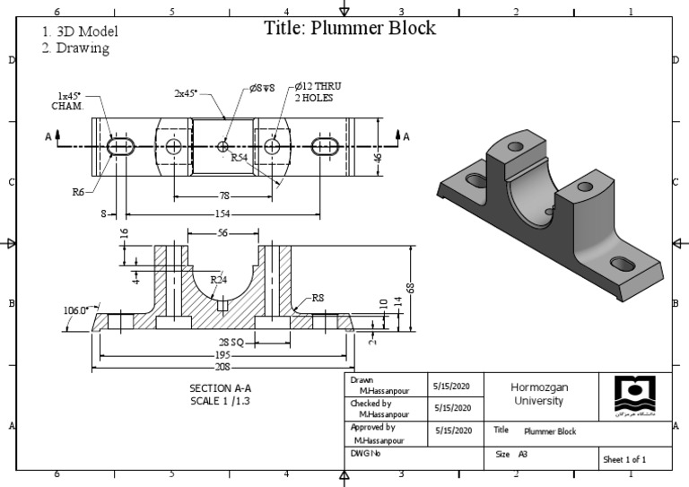 Title: Plummer Block: 1. 3D Model 2. Drawing | PDF