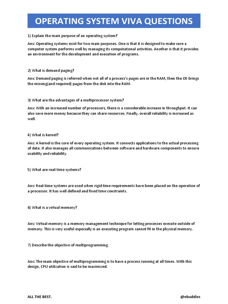 OS Viva Question | PDF | Process (Computing) | Operating System