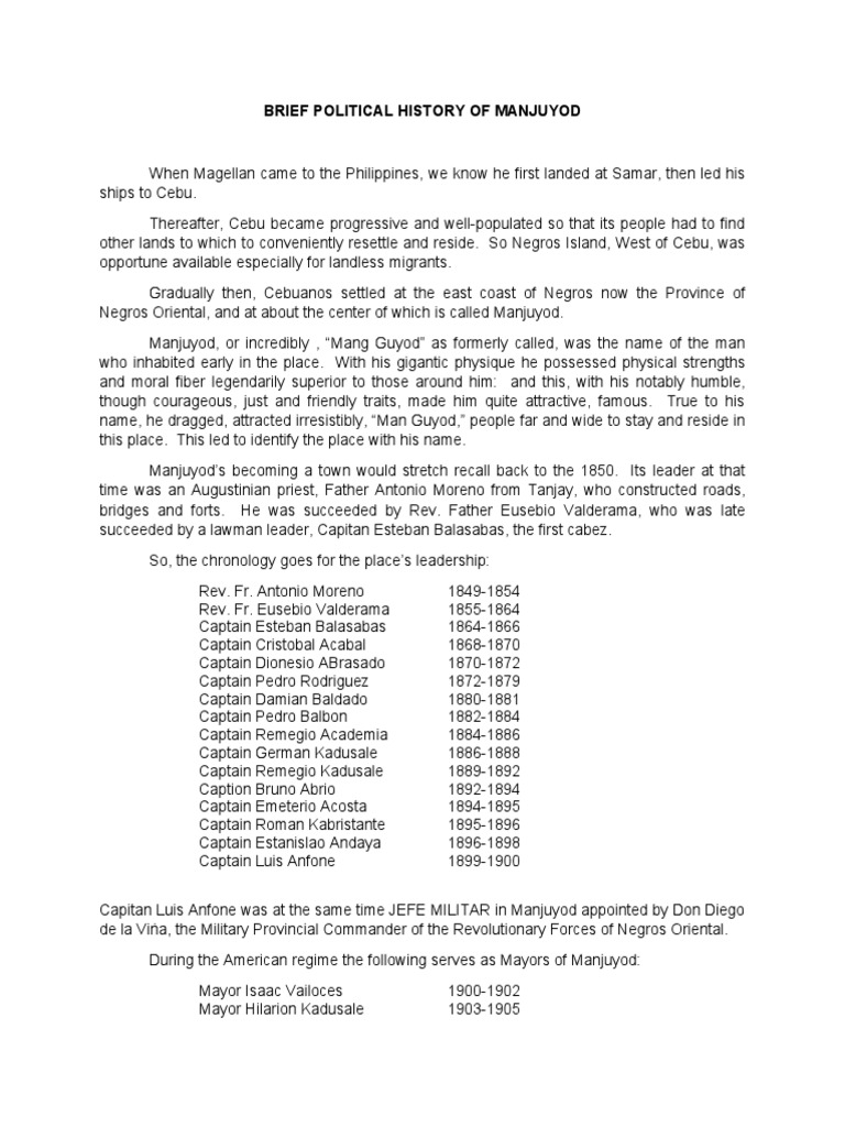 Brief Political History of Manjuyod | PDF | Hydrography | Coastal Geography