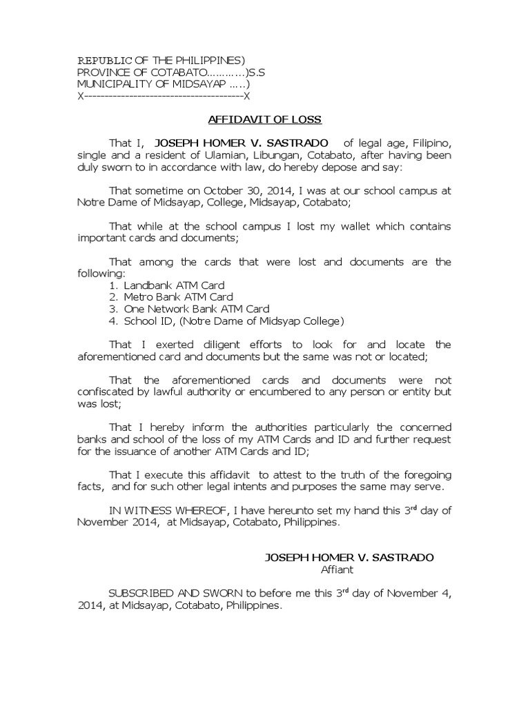 Affidavit of Lost Cards and Documents | PDF