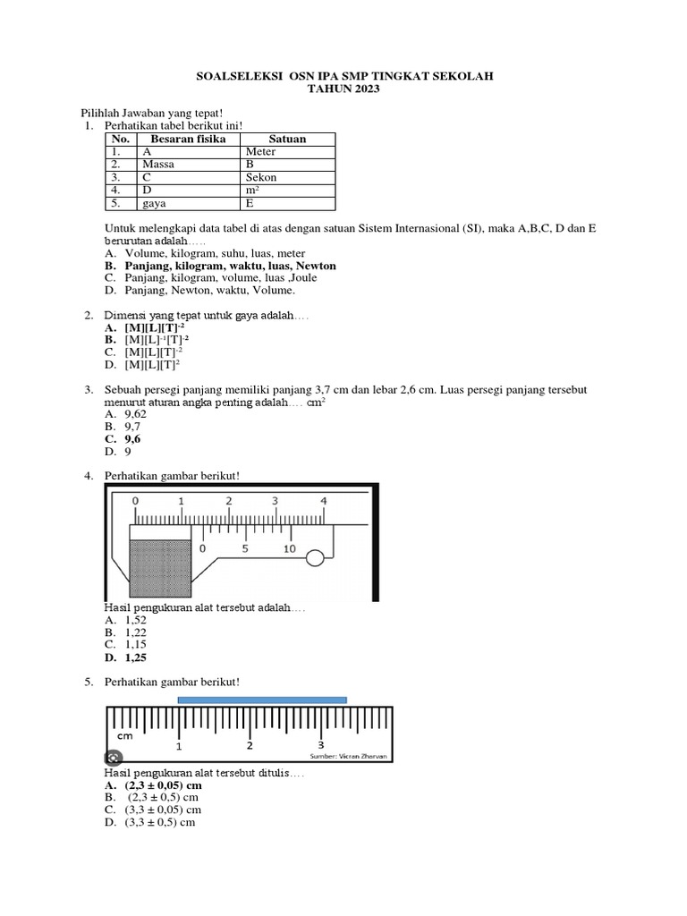 Soal Seleksi Osn Ipa Tingkat Sekolah Tahun 2023 | PDF