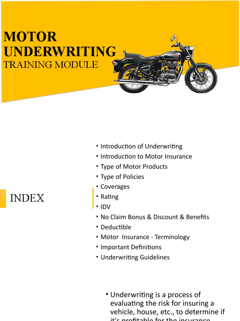 Motor Underwriting: Training Module | PDF | Insurance | Underwriting