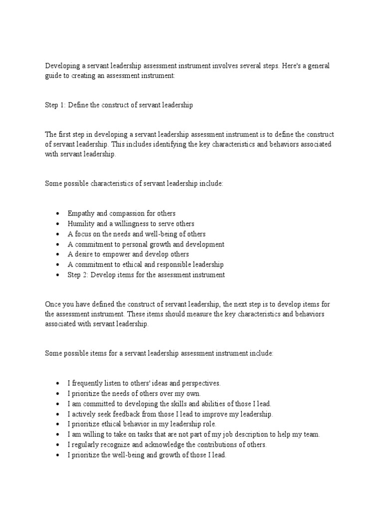 Servant Leadership Assessment Instrument | PDF | Leadership | Validity ...