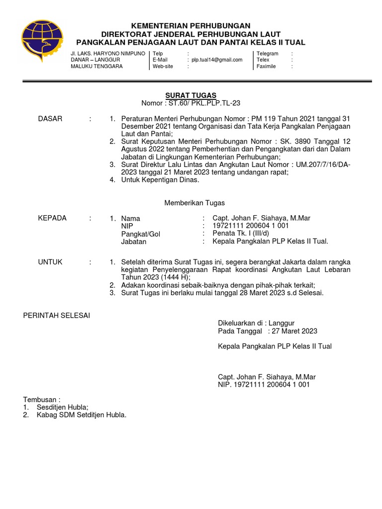 Surat Tugas Kalan Rapat Angleb | PDF