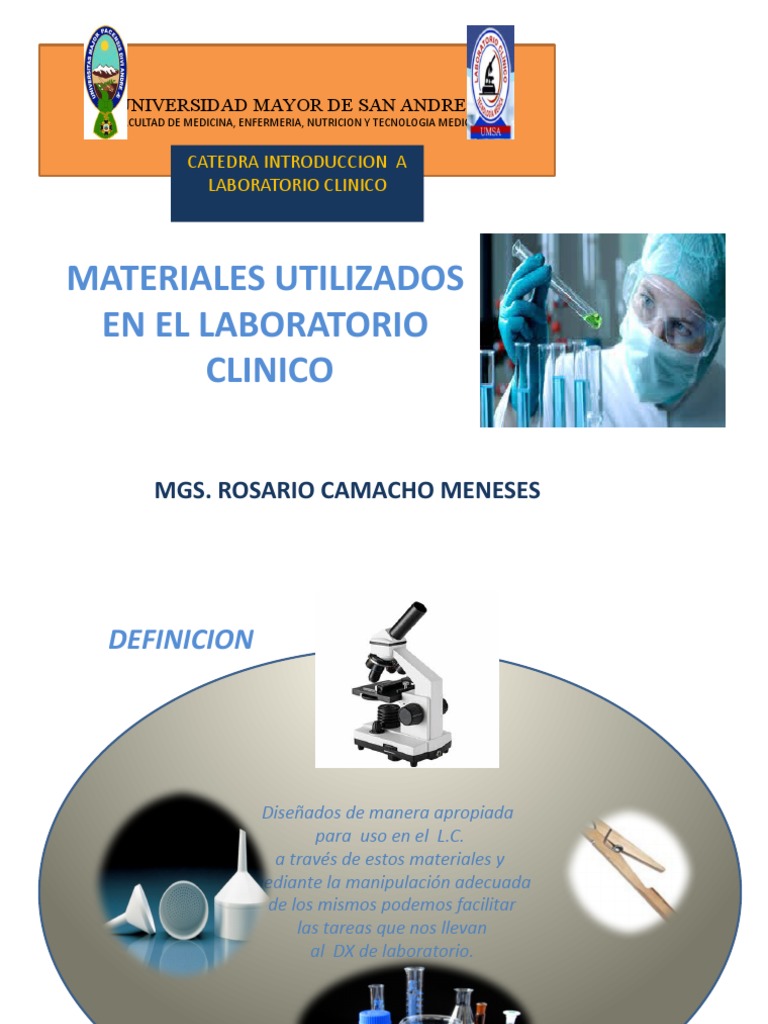 Materiales Utilizados en El Laboratorio Clinico: Mgs. Rosario Camacho ...