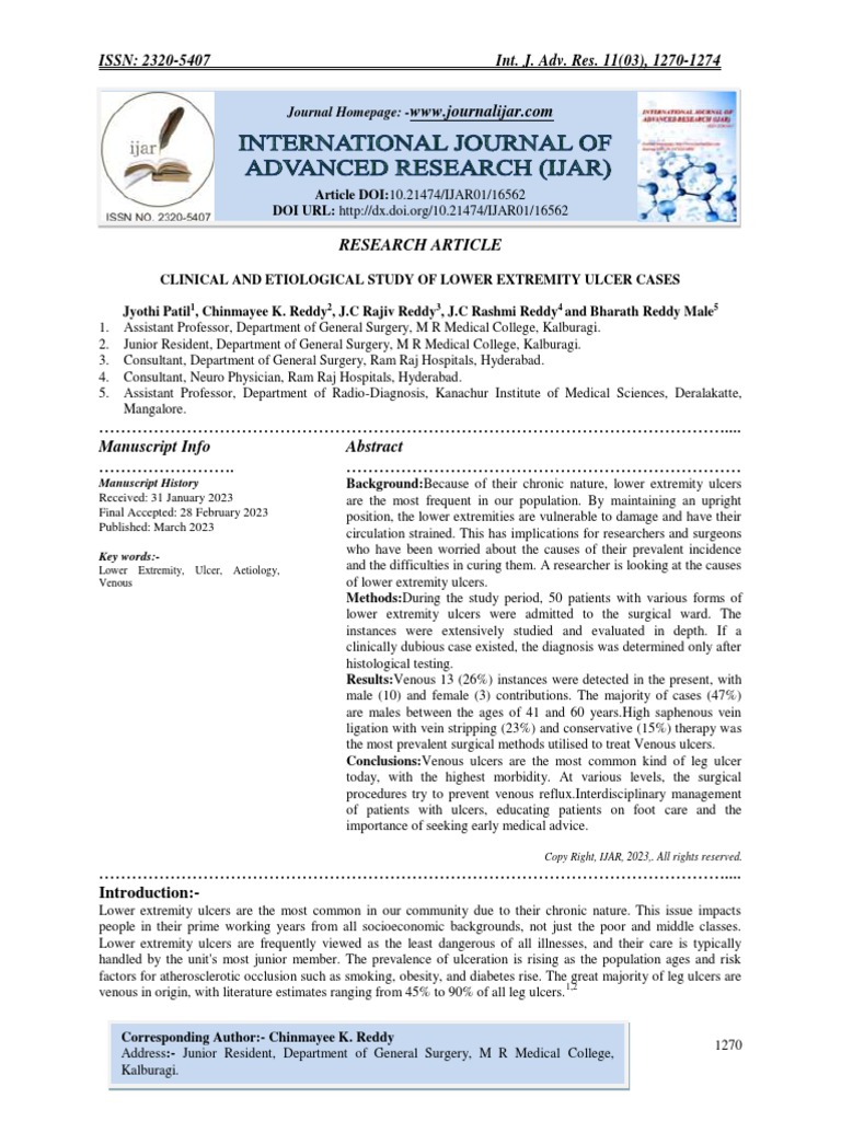 Clinical and Etiological Study of Lower Extremity Ulcer Cases | PDF ...