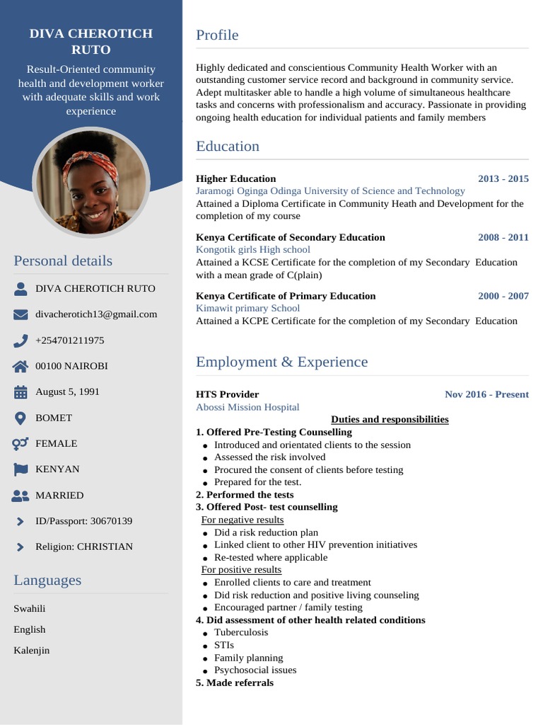 Resume DIVA CHEROTICH RUTO 02 - 15 - 2023 7 - 15 - 18 AM | PDF | Kenya | Social Programs