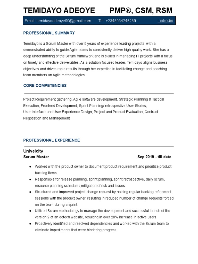 Temidayo Adeoye - Scrum Master | PDF | Scrum (Software Development ...