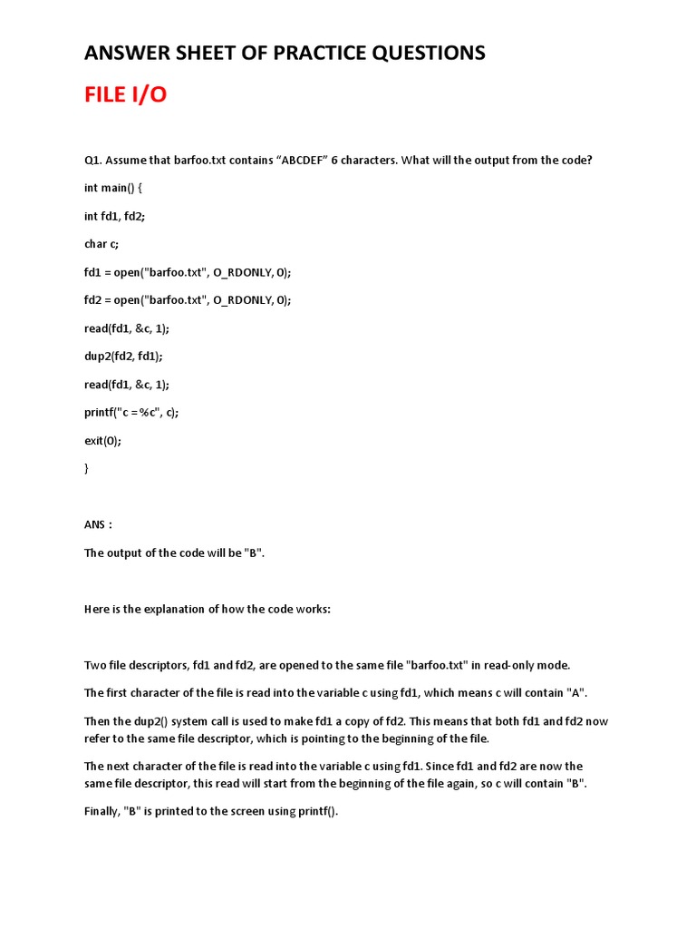 File I/O: Answer Sheet of Practice Questions | PDF | Computer File | Text File